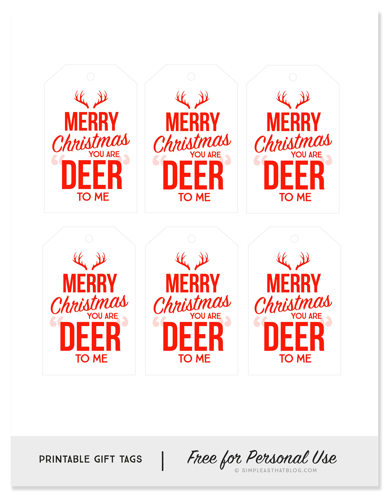You Are DEER To Me Printable Gift Tags Simple As That